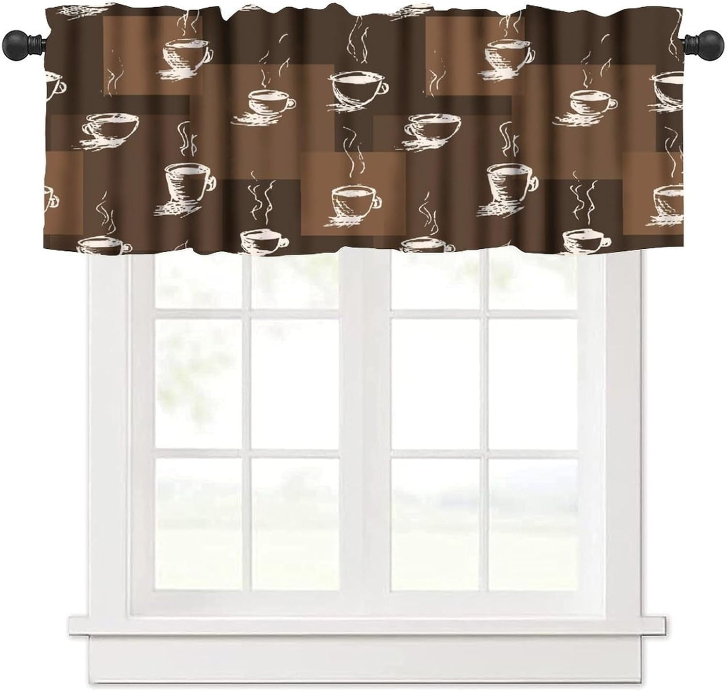 Vintage Coffee Valance Curtains White Abstract Art Coffee Cups ...