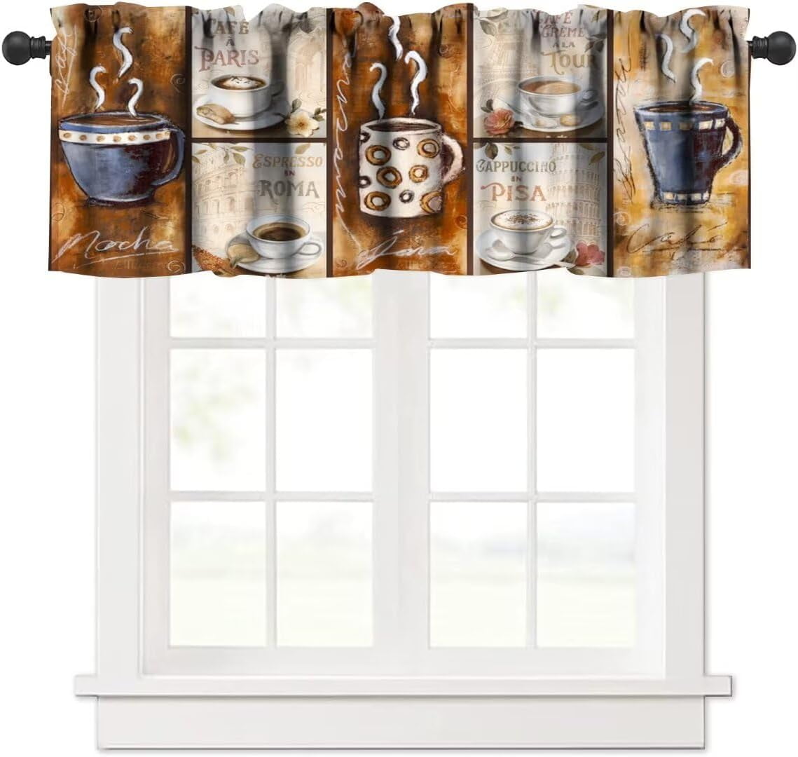 Vintage Coffee Valance, Rustic Old Wood Texture with Coffee Cup ...