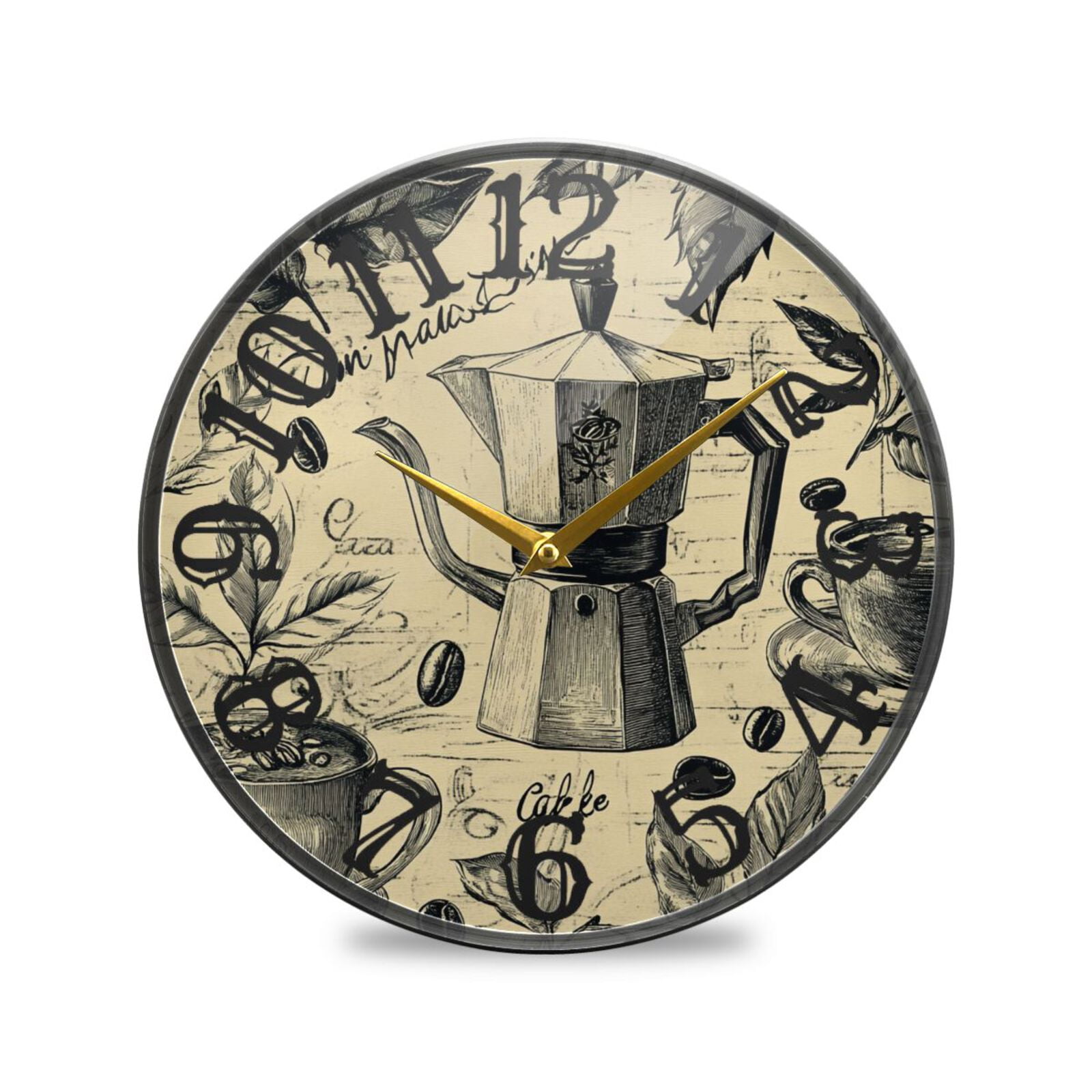 Vintage Coffee Wall Clock 10 Inch Silent Non Ticking Battery Operated ...