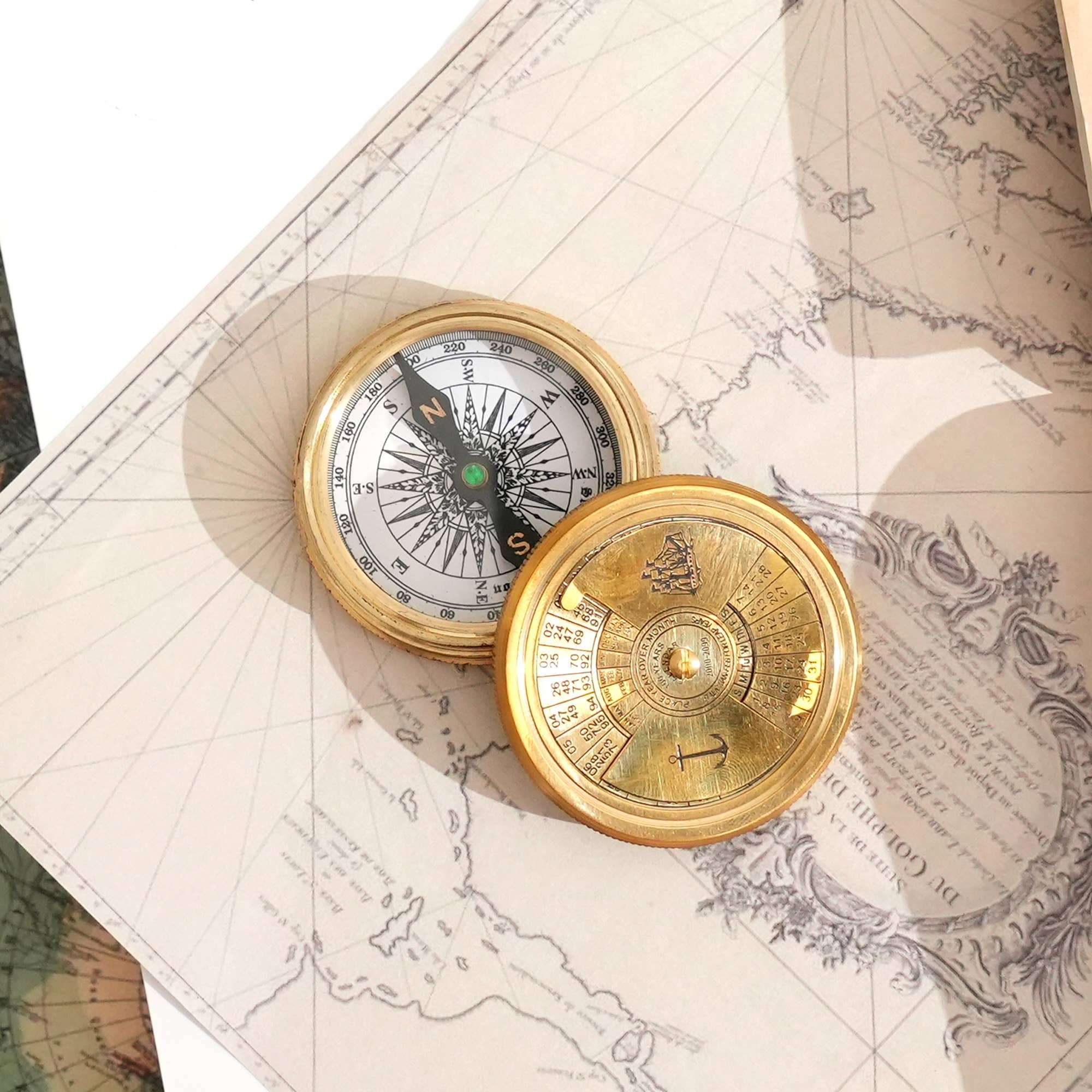 Vintage Collectible Brass Compass with Calender-Gold - Walmart.com
