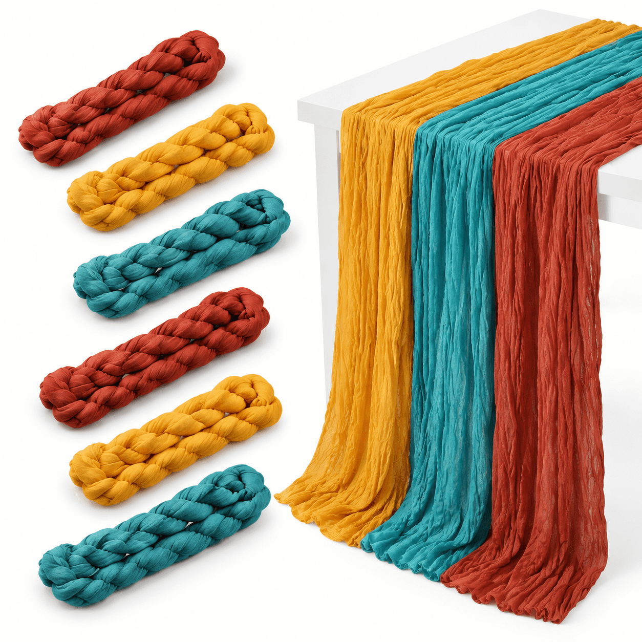 Vintage Color 6 Pack 118 Inch Cheesecloth Polyester Table Runner Set ...