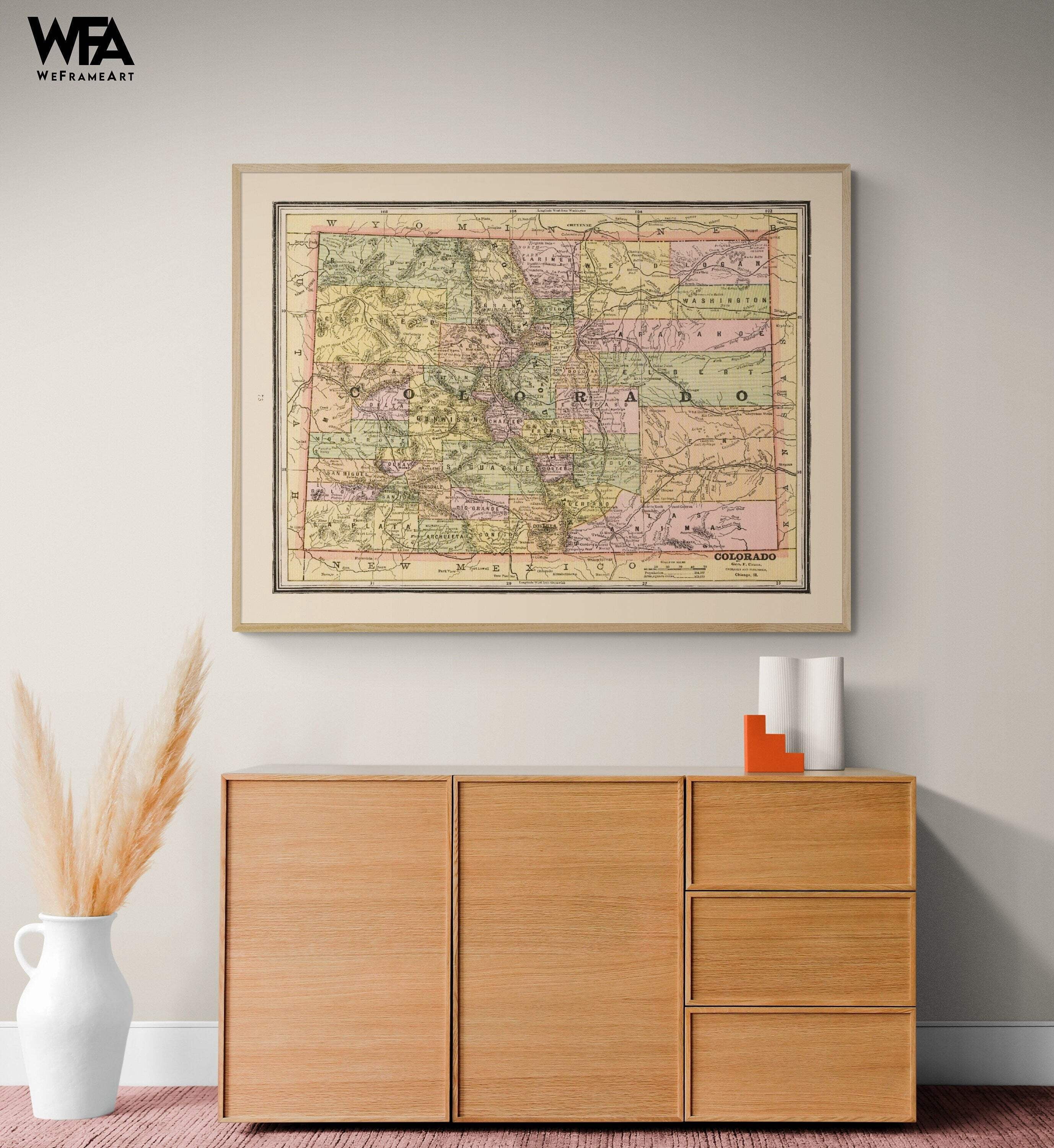 Vintage Colorado State Map Educational Wall Art Colored Geographical ...