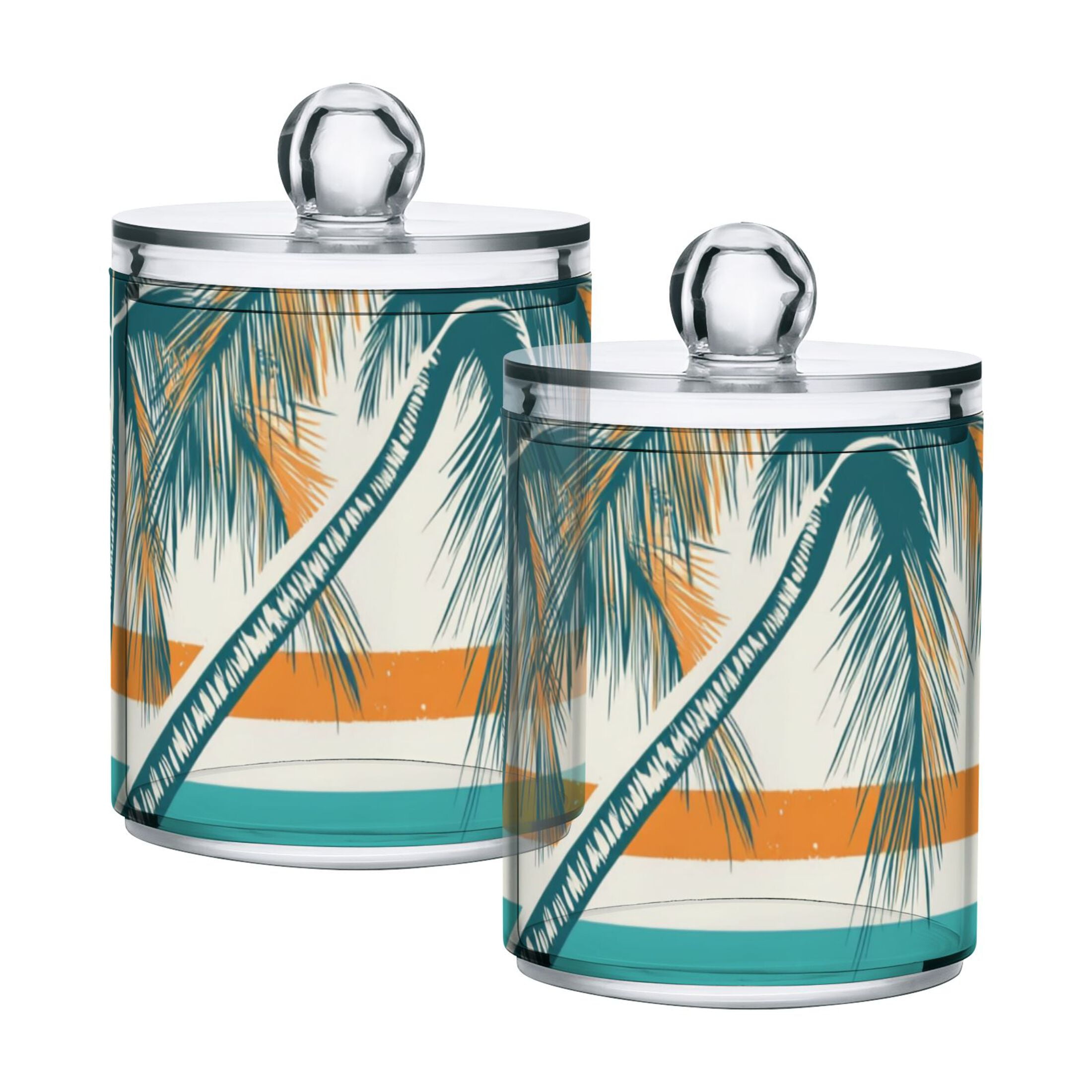 Vintage Colored Stripes Palm Trees Translucent Plastic Cans Storage ...