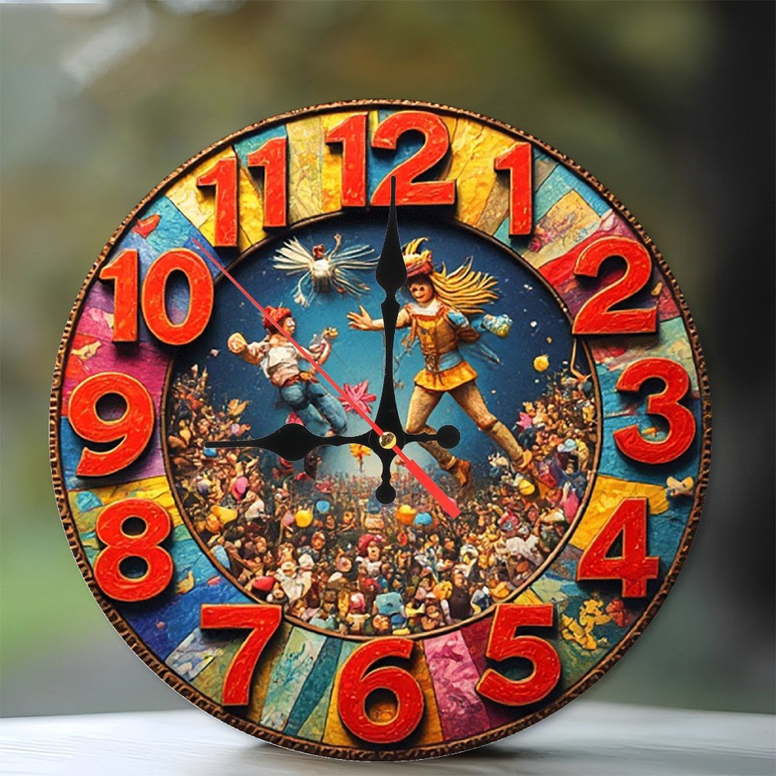 Vintage Colorful Crowd Clock Wall Decor 10-Inch Silent Wooden Wall ...