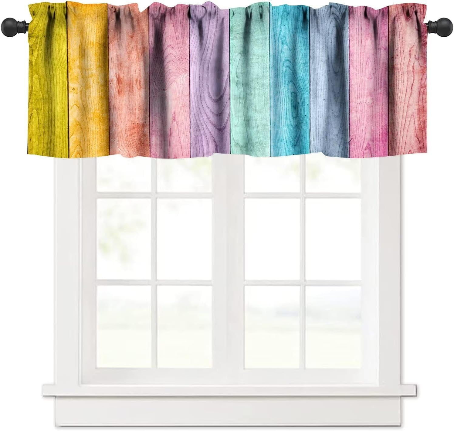 Vintage Colorful Rustic Wooden Valances Curtains Artwork Painted on ...