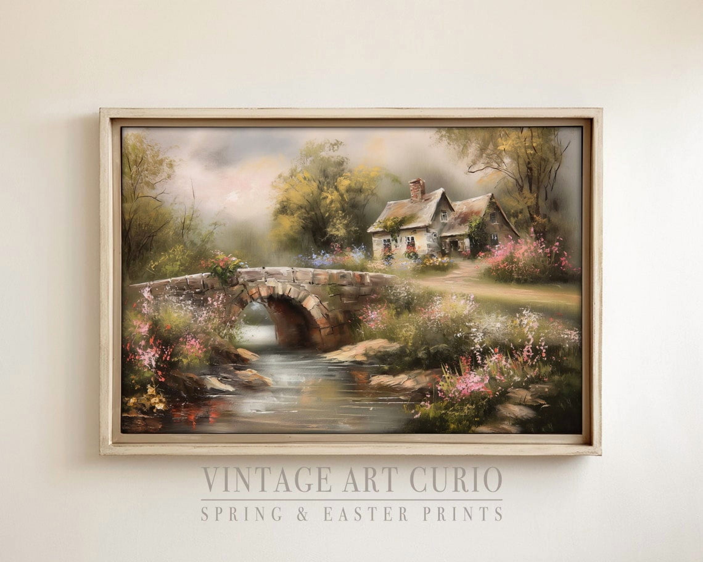 Vintage Colorful Spring Wildflower Landscape, Floral Cottagecore Wall ...