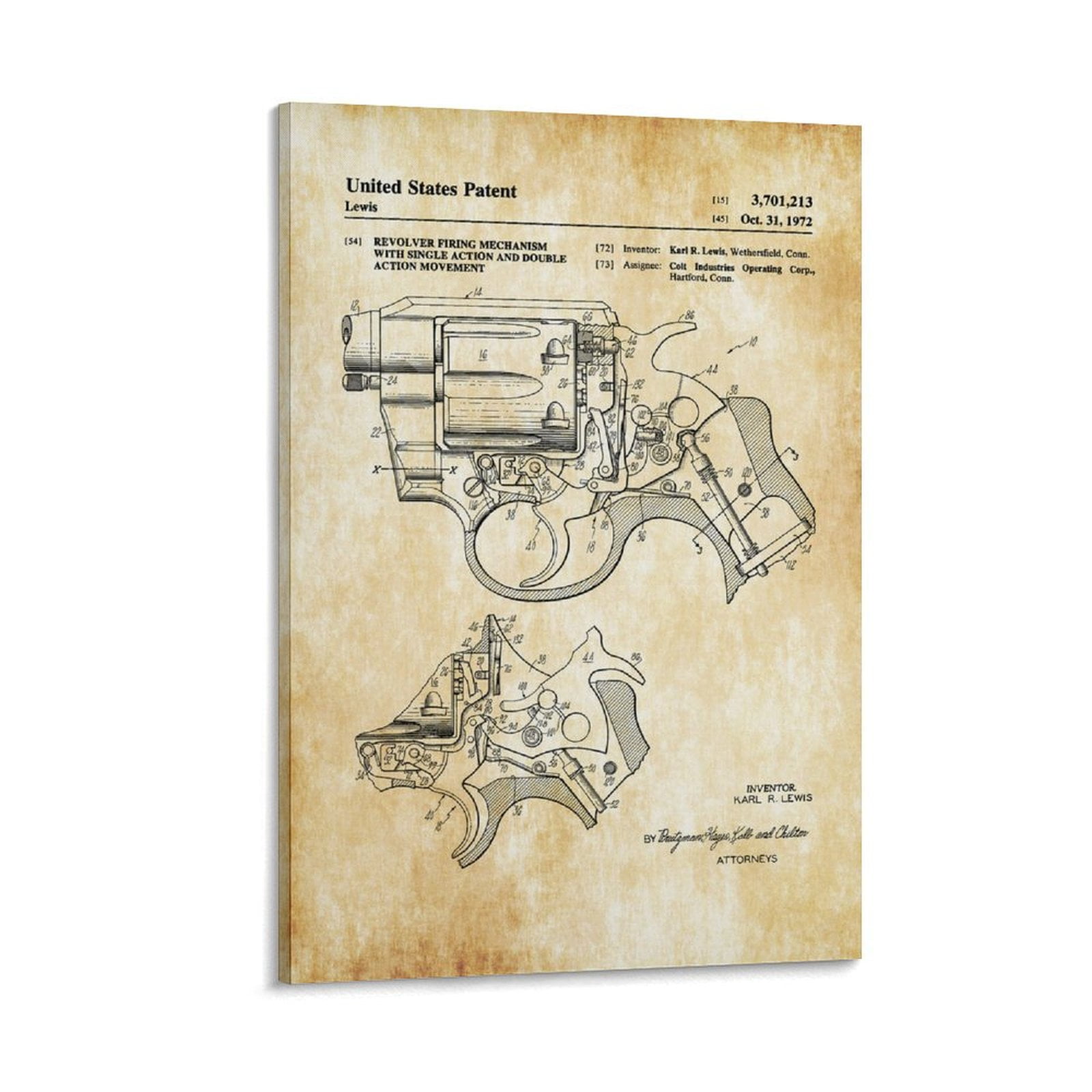Vintage Colt Revolver Firing Mechanism Gun Patent Posters & Prints ...
