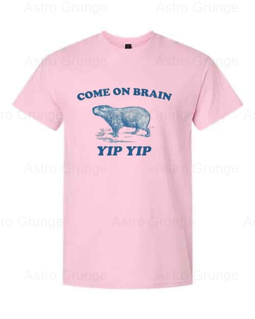 Vintage Come On Brain Yip Yip Capybara Funny Meme Graphic Tee Shirt ...
