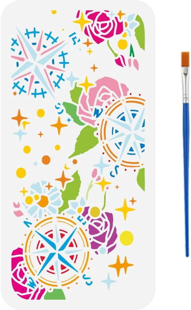 Vintage Compass Painting Template with Brush 5.9x11.8inch Flowers ...