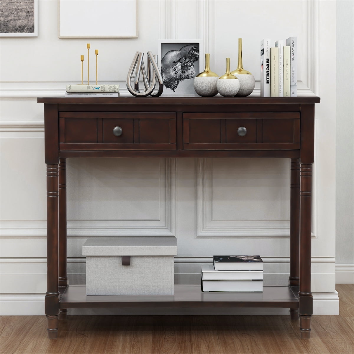 Vintage Wood Console Table with Drawers and Shelf, Accent Entryway ...