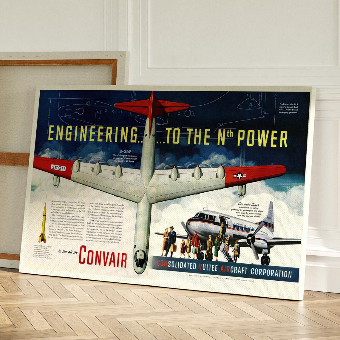 Vintage Convair Ad Poster "Engineering... To The Nth Power" B-36F ...