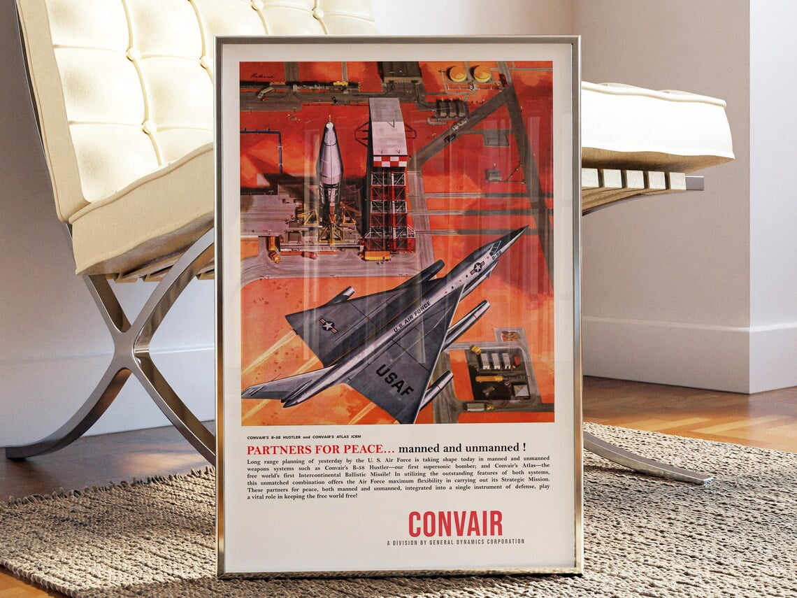 Vintage Convair B-58 Hustler & Atlas Icbm Poster Cold War Aviation Art ...