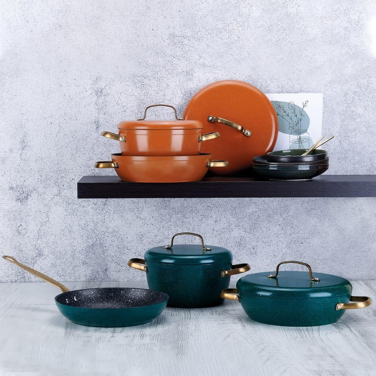 Cookware Set | 5 Pcs Nonstick Set with Lid | Mixed Granite Casserole ...