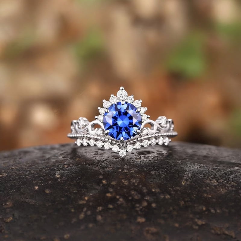 Vintage Cornflower Blue Sapphire Engagement Ring 925 Sterling Silver ...
