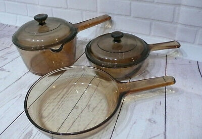Vintage Corning Visionware Vision Amber 5pc Set - 7" Amber Skillet, 0 ...
