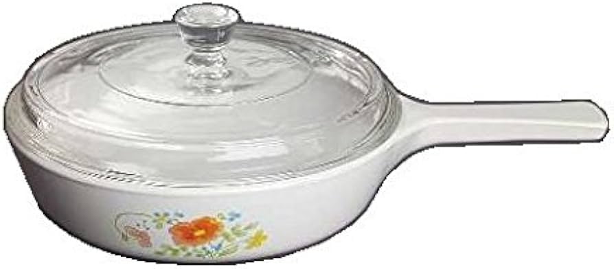 Vintage Corning White Ceramic Pan P-83-B Skillet with Lid- Wildflower ...