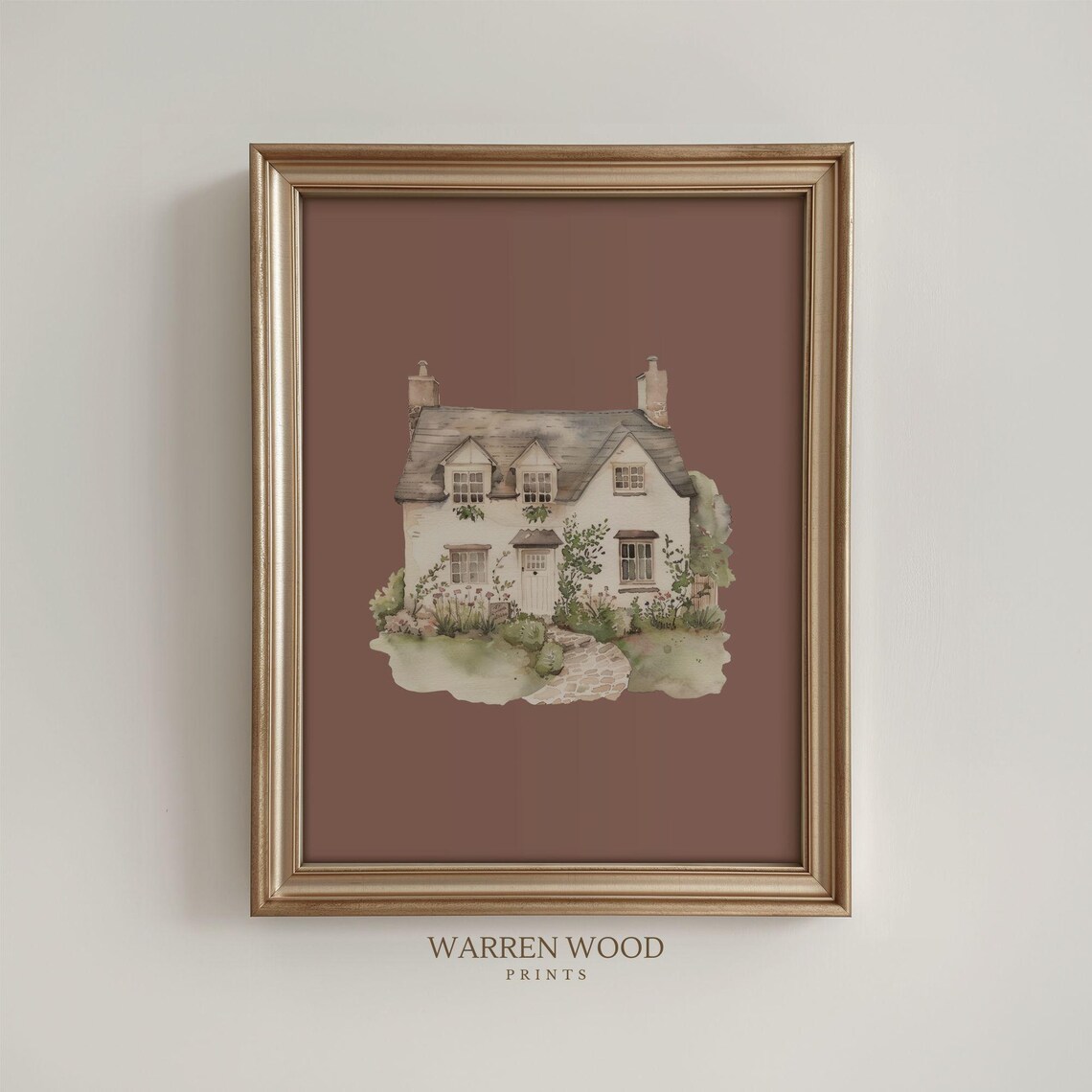 Vintage Cottage Print, Dusty Pink Country House Art, Cozy Garden Path ...