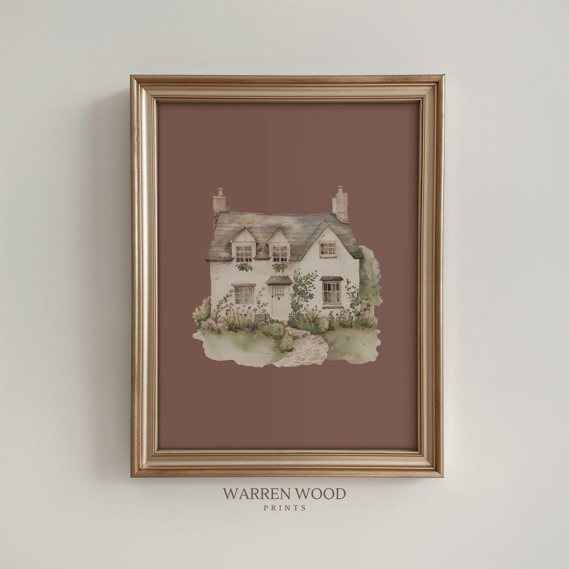 Vintage Cottage Print, Dusty Pink Country House Art, Cozy Garden Path ...