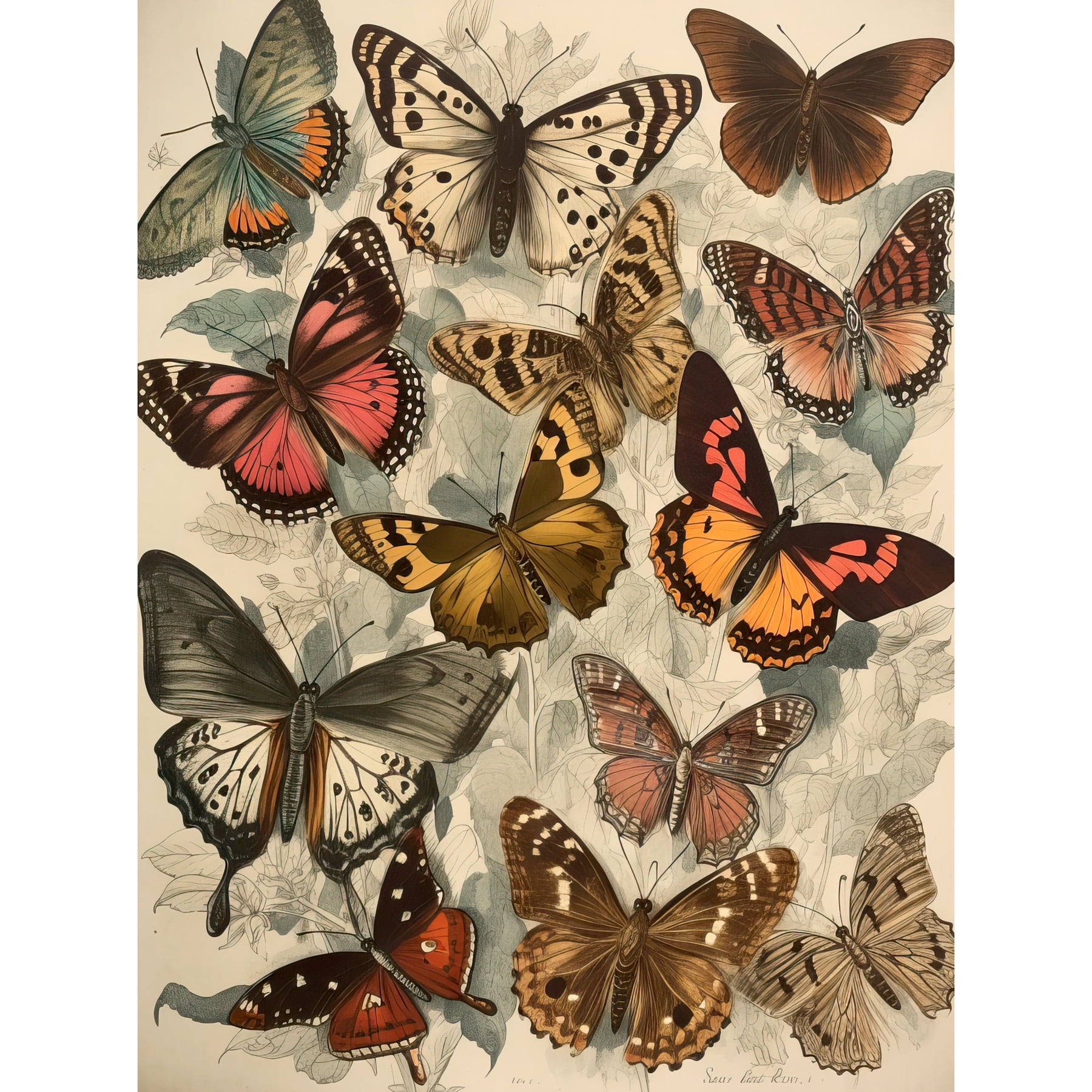 Vintage Cottagecore Aesthetic Butterflies Colour Pencil Insect Study ...