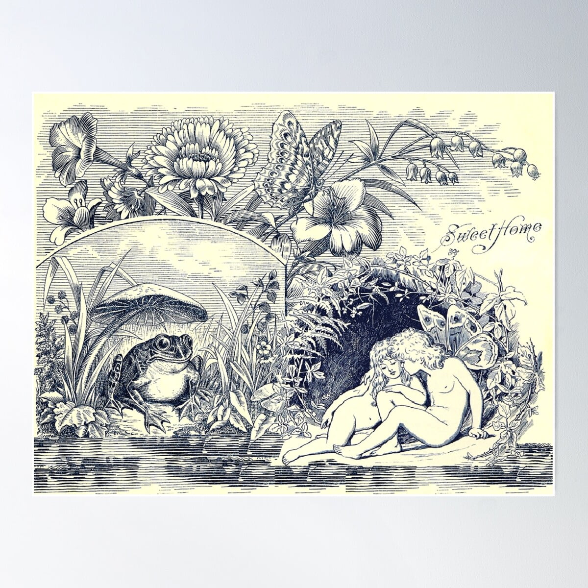 Vintage Cottagecore Frog And Fairies In Love -- Sweet Home Poster Wall ...