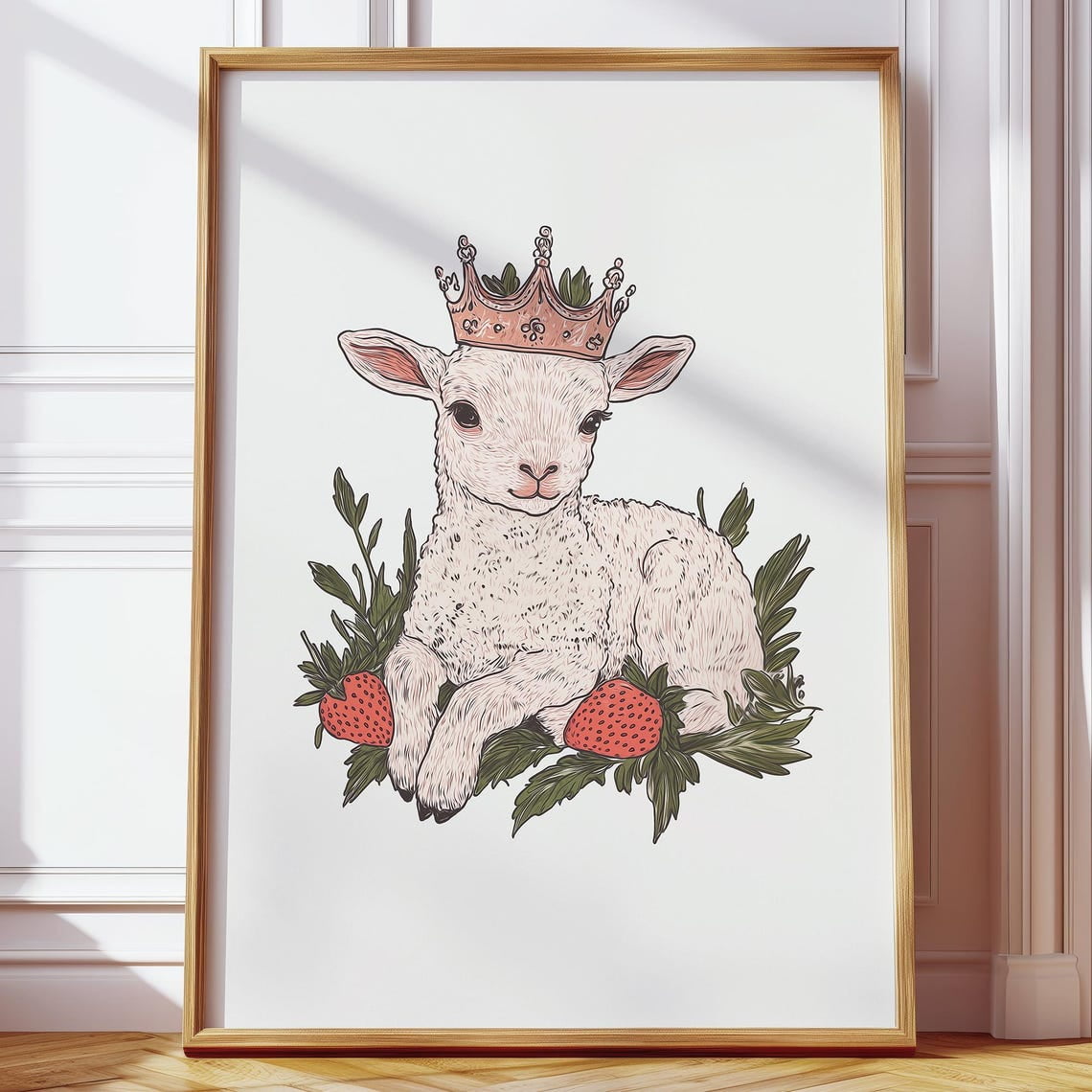 Vintage Cottagecore Lamb Art Print, Cute Baby Sheep With Crown And ...