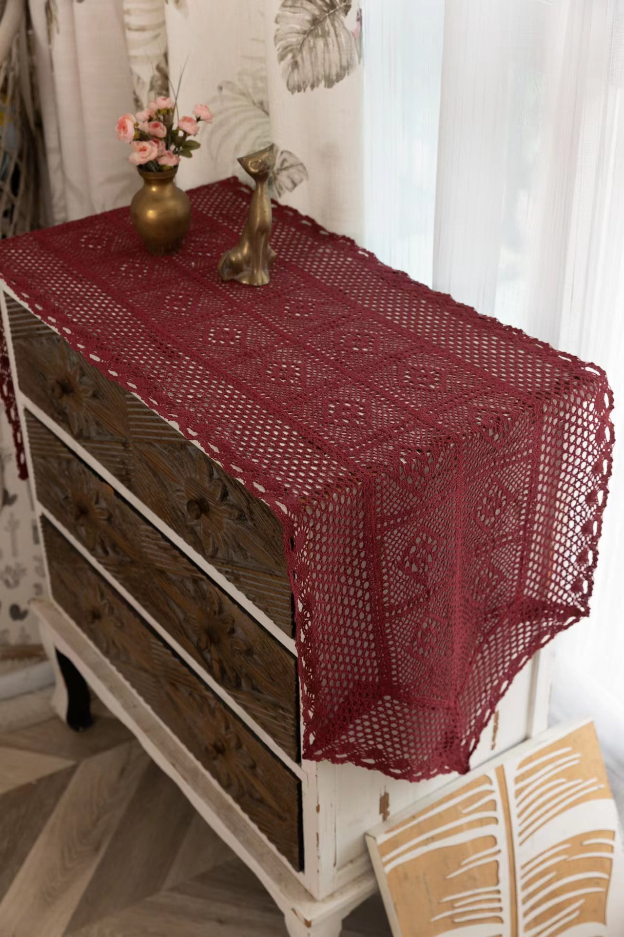 Vintage Cotton Handmade Crochet Table Runner Lace Table Cloth Doilies ...