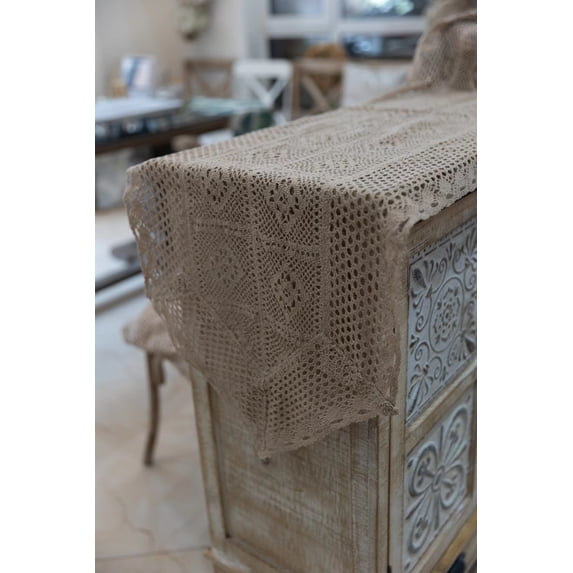 Vintage Cotton Handmade Crochet Table Runner Lace Table Cloth Doilies ...