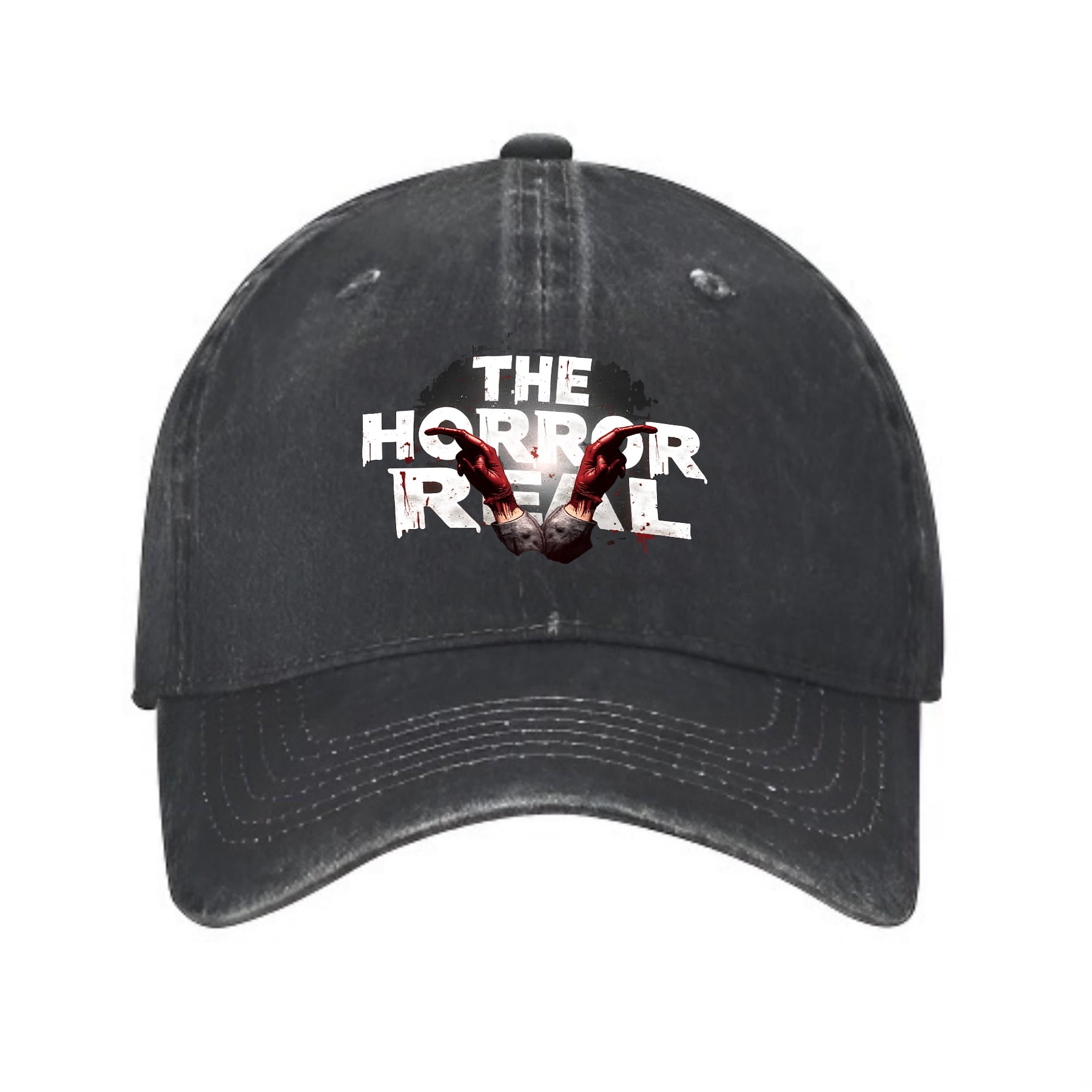 Vintage Cotton Washed Distressed Baseball Cap - Black Dad Hat with Bold ...