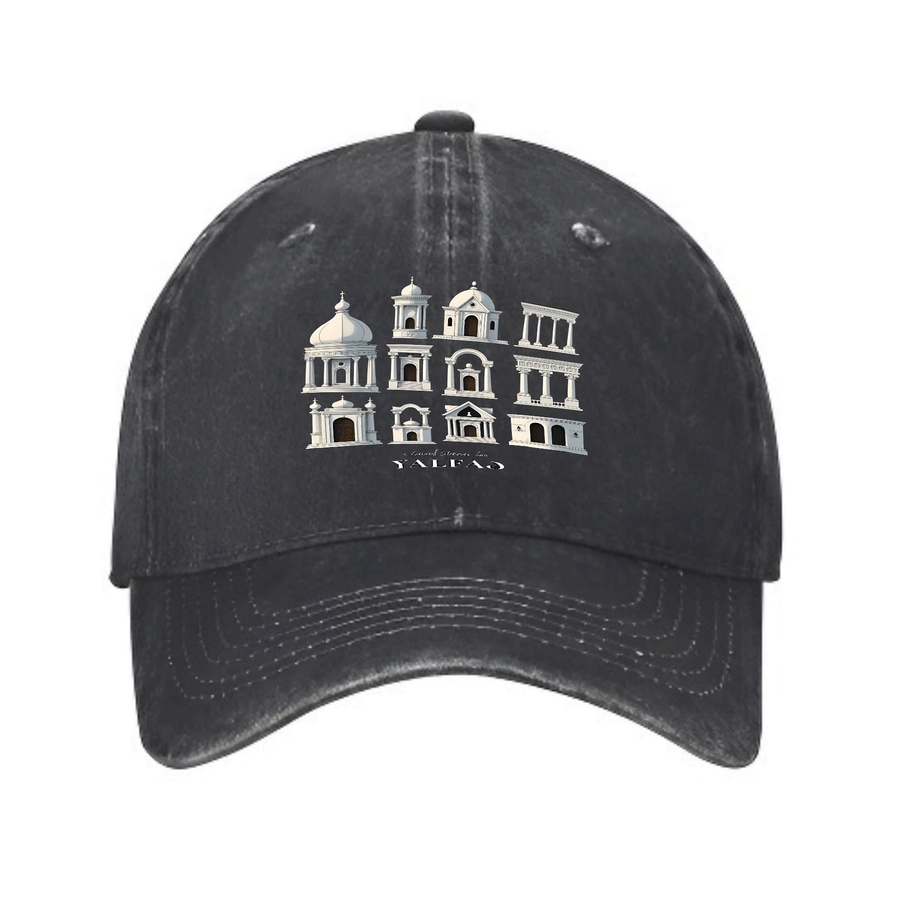 Vintage Cotton Washed Distressed Baseball Cap - Black with White ...