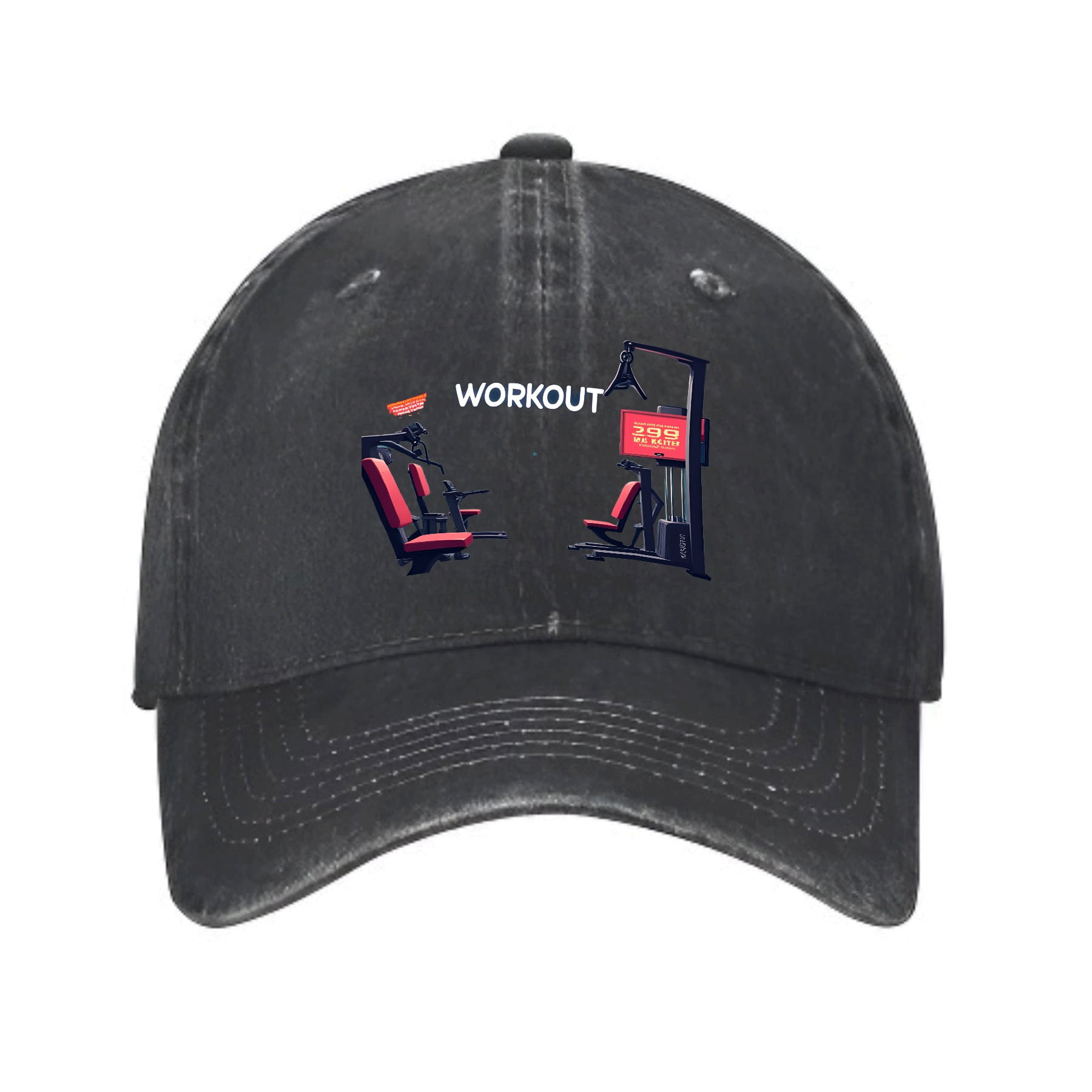 Vintage Cotton Washed Distressed Baseball Cap - Black with Workout ...