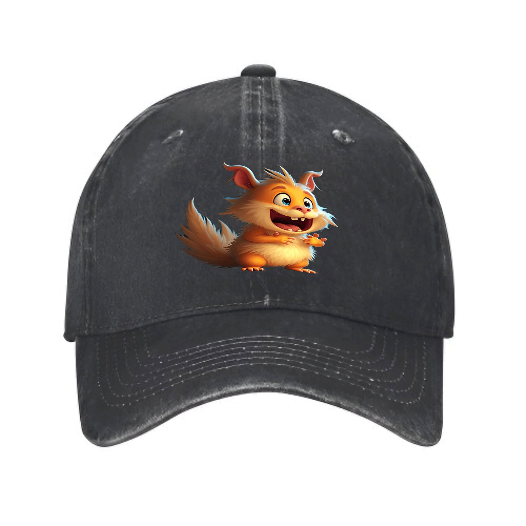 Vintage Cotton Washed Distressed Baseball Cap - Cartoon Squirrel Design ...