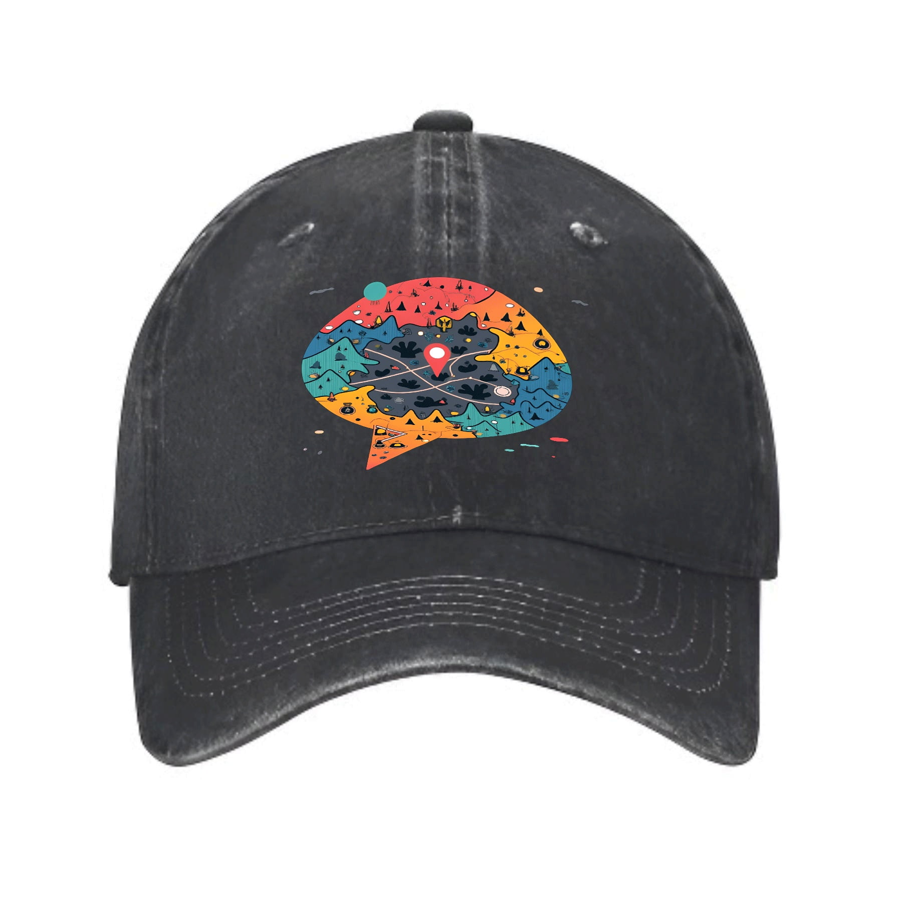 Vintage Cotton Washed Distressed Baseball Cap - Colorful Graphic Speech ...