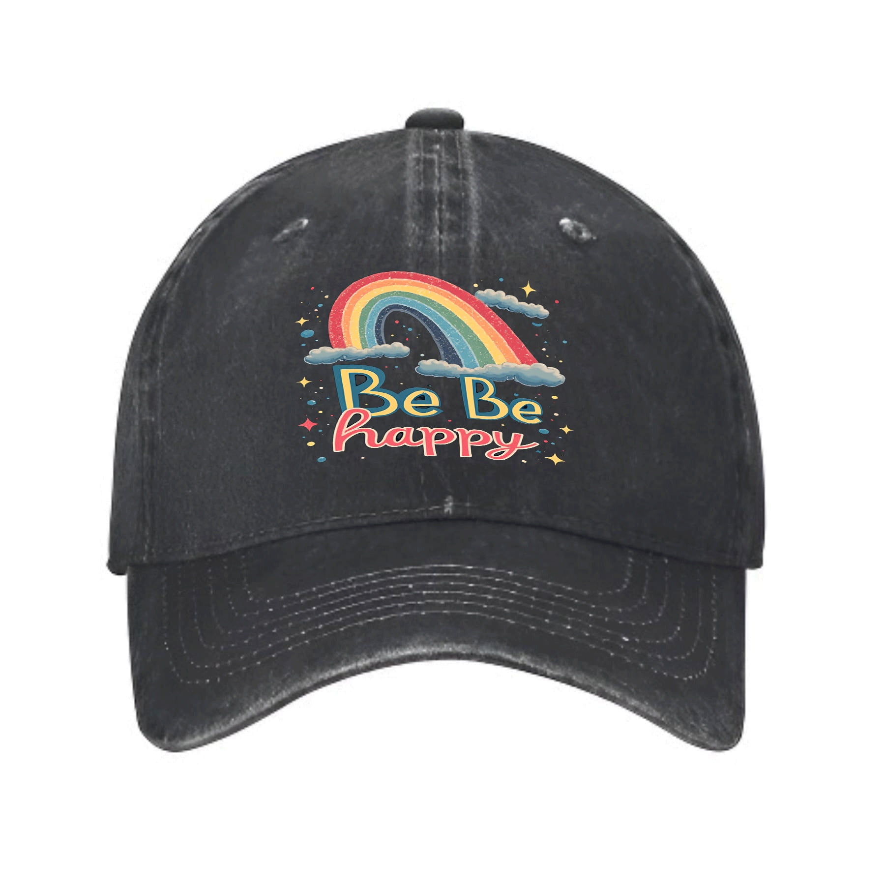 Vintage Cotton Washed Distressed Baseball Cap - Colorful Rainbow Clouds ...