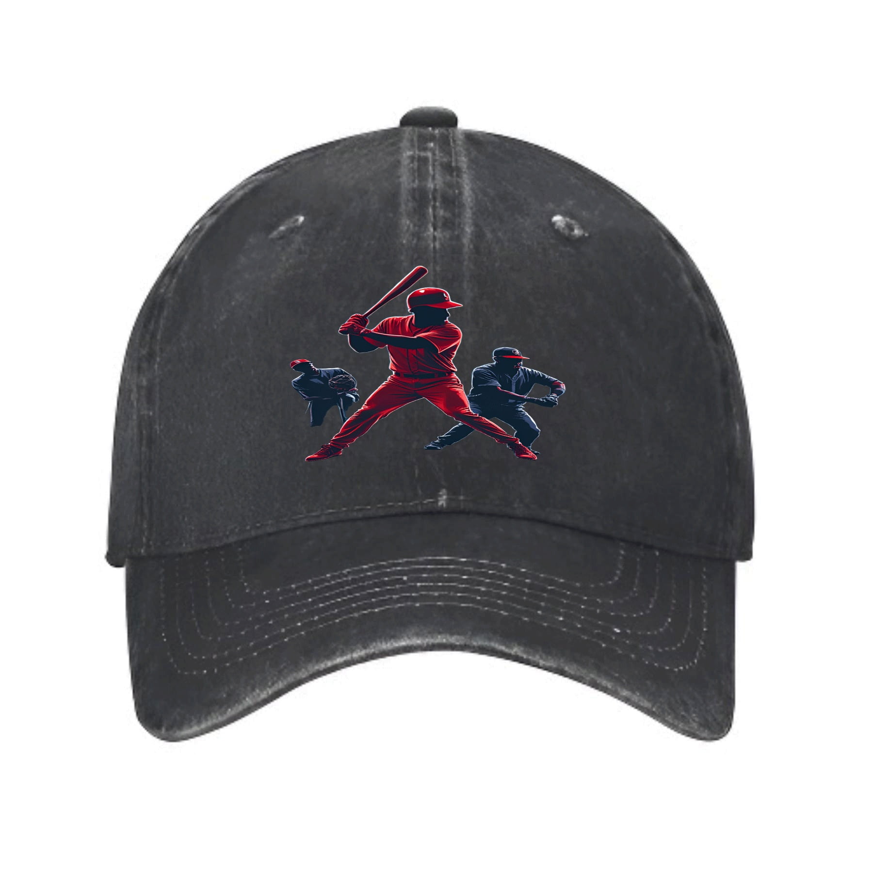 Vintage Cotton Washed Distressed Baseball Cap - Dark Gray with Red ...