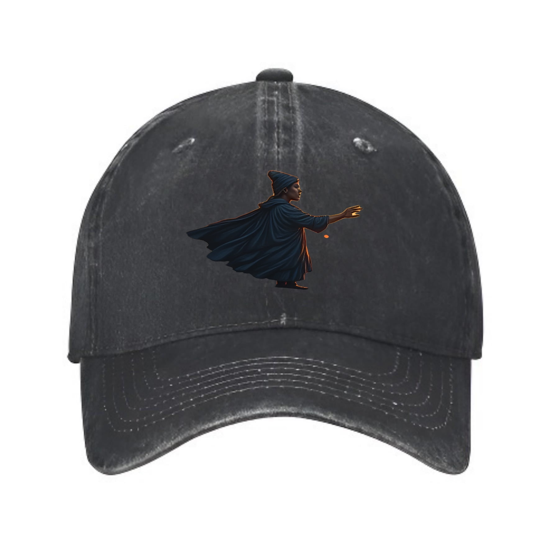 Vintage Cotton Washed Distressed Baseball Cap - Dark Gray Wizard Design ...