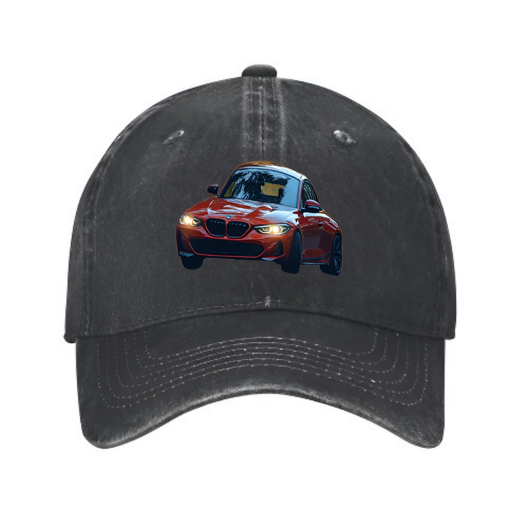 Vintage Cotton Washed Distressed Baseball Cap - Dark Gray with Red ...