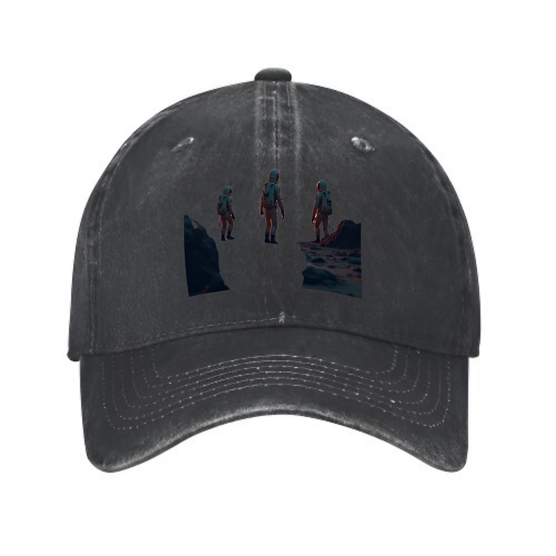 Vintage Cotton Washed Distressed Baseball Cap - Dark Gray with Stylized ...