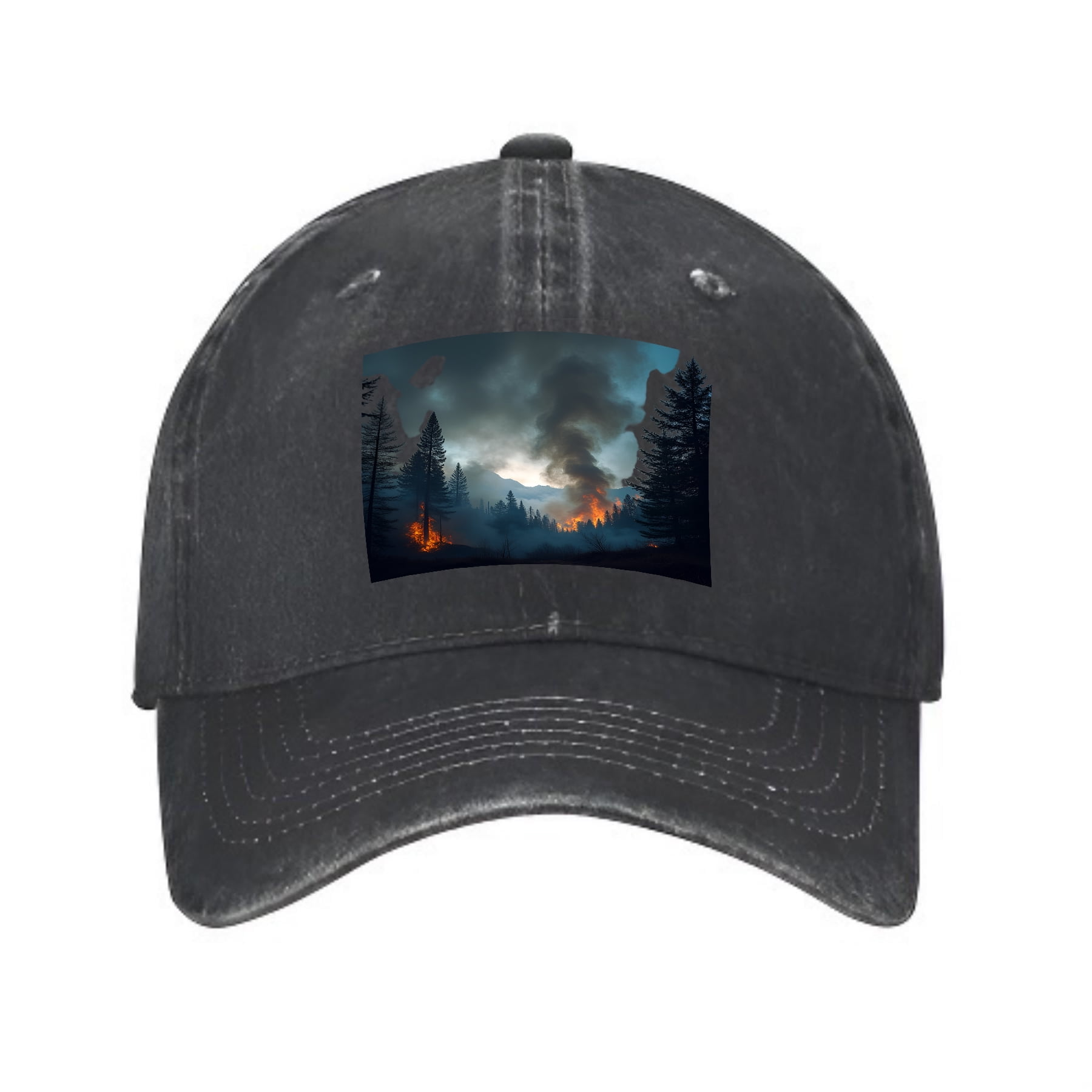 Vintage Cotton Washed Distressed Baseball Cap - Dramatic Forest Fire ...