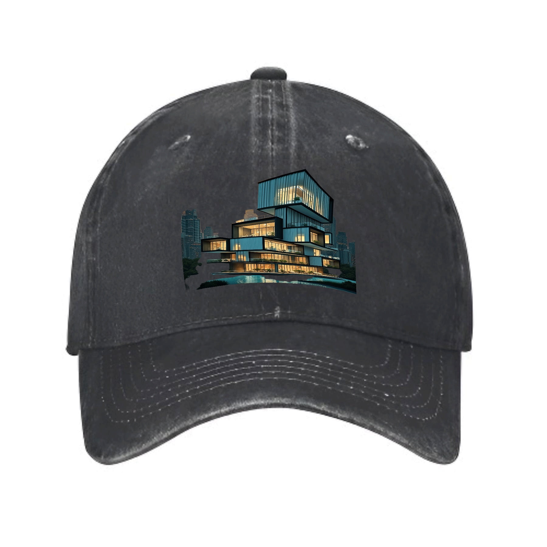 Vintage Cotton Washed Distressed Baseball Cap - Modern Building Graphic ...