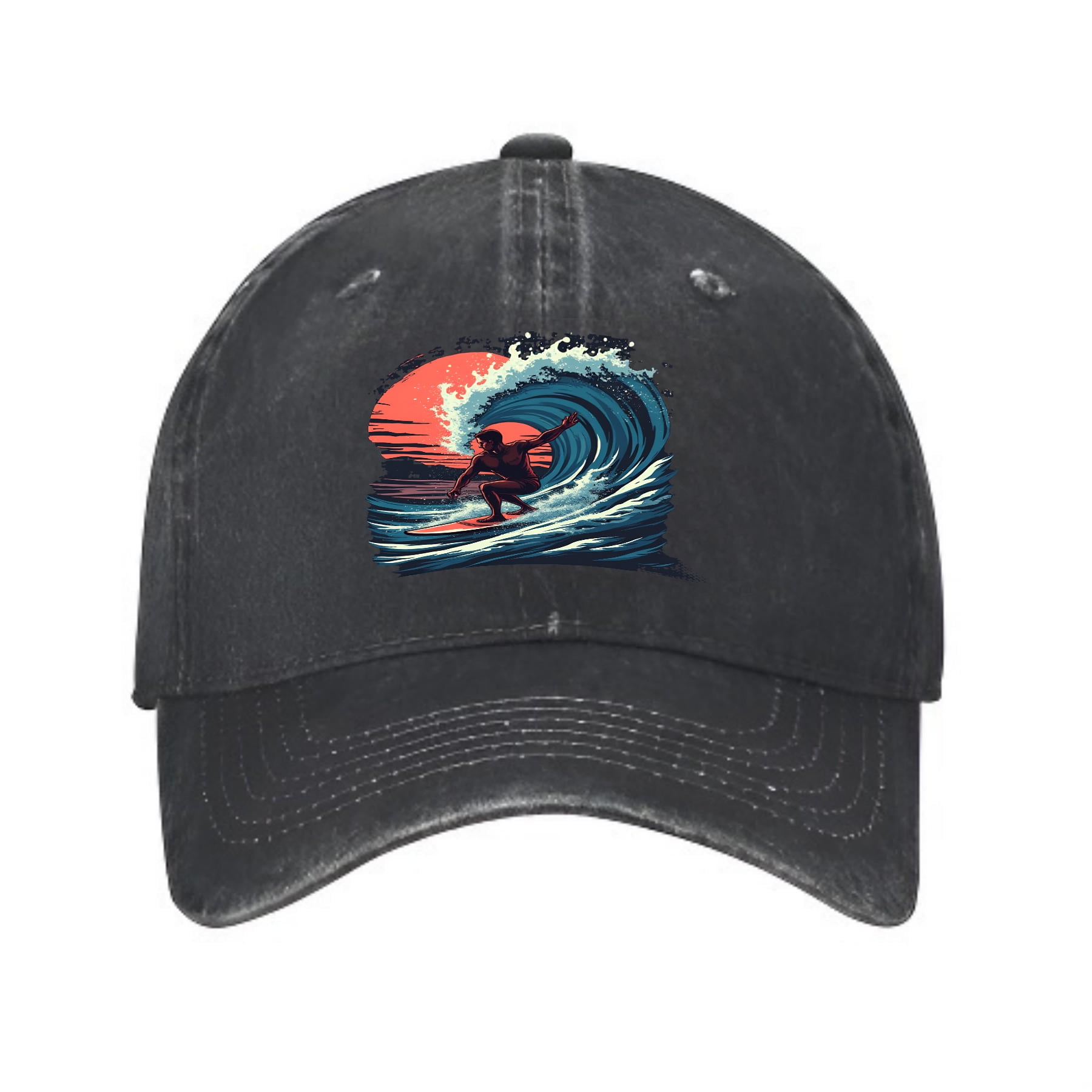 Vintage Cotton Washed Distressed Baseball Cap - Surfer Riding Wave ...