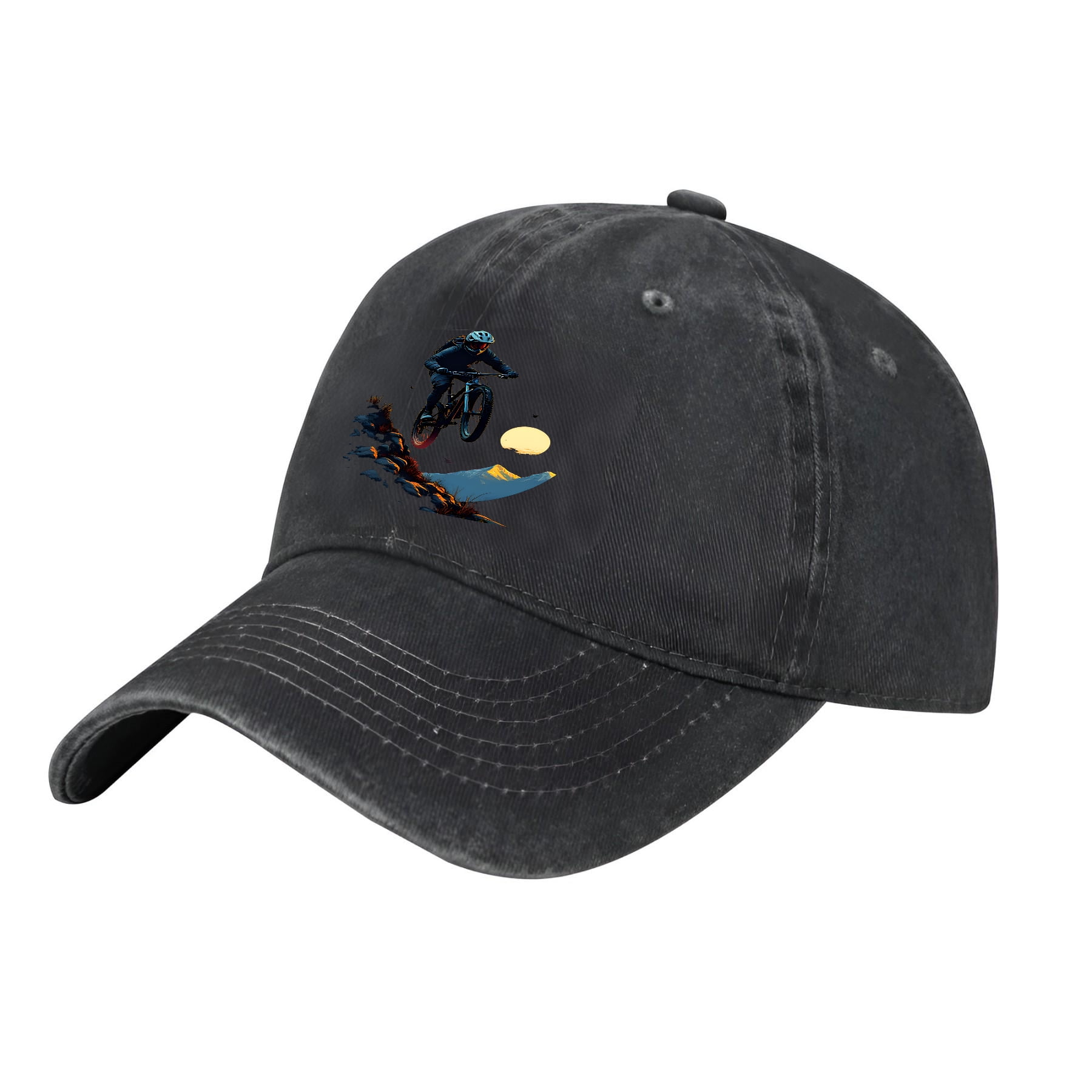 Vintage Cotton Washed Distressed Baseball Cap with Cyclist Graphic ...