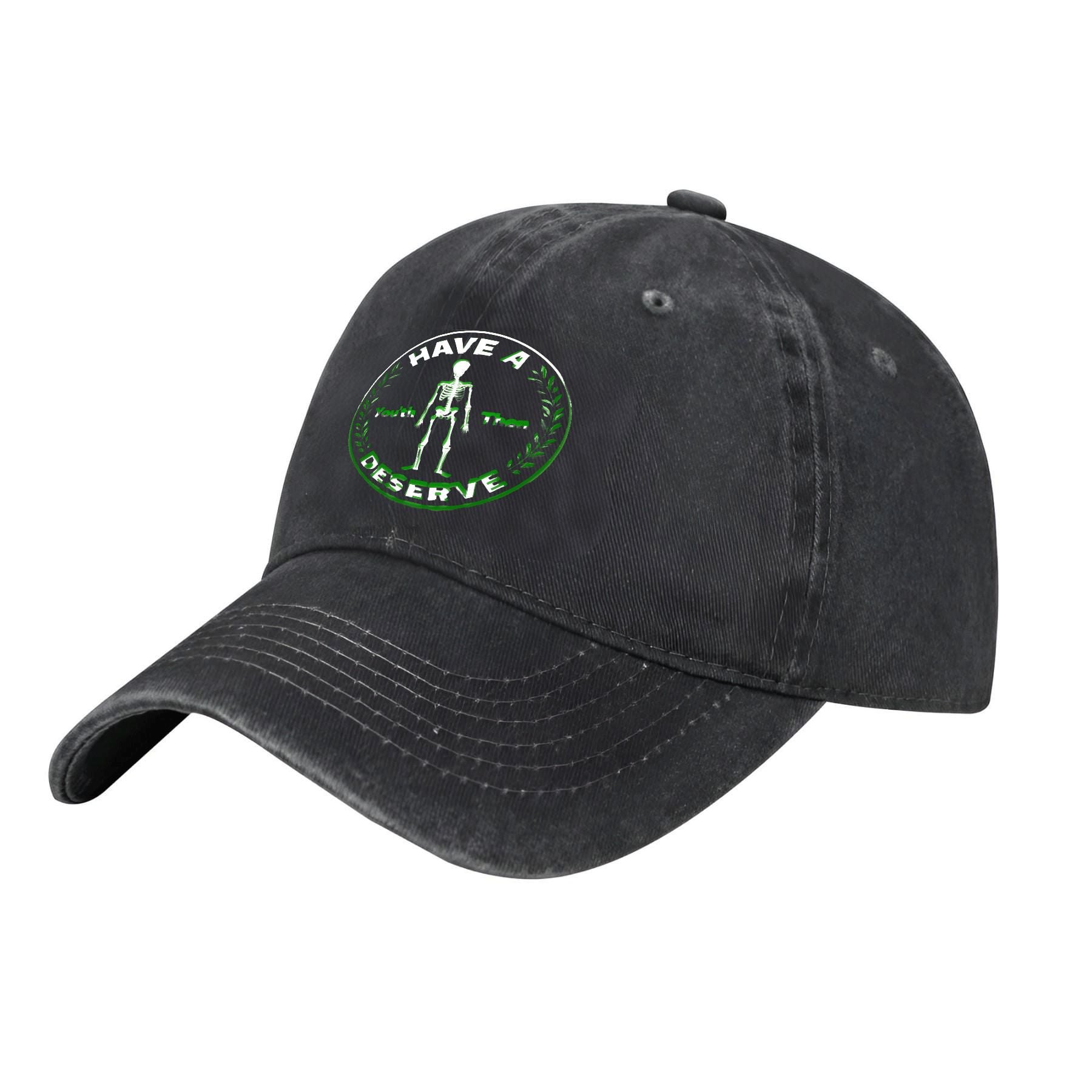 Vintage Cotton Washed Distressed Baseball Cap with Green Skeleton ...
