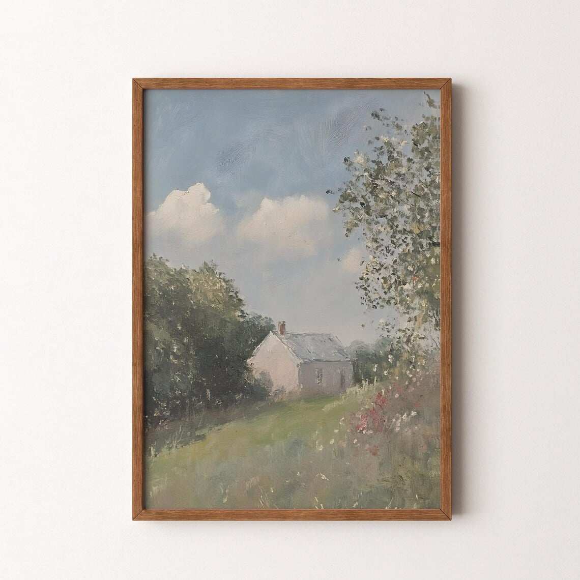 Vintage Country Cottage Landscape Serene Blue Sky Neutral Wall ...