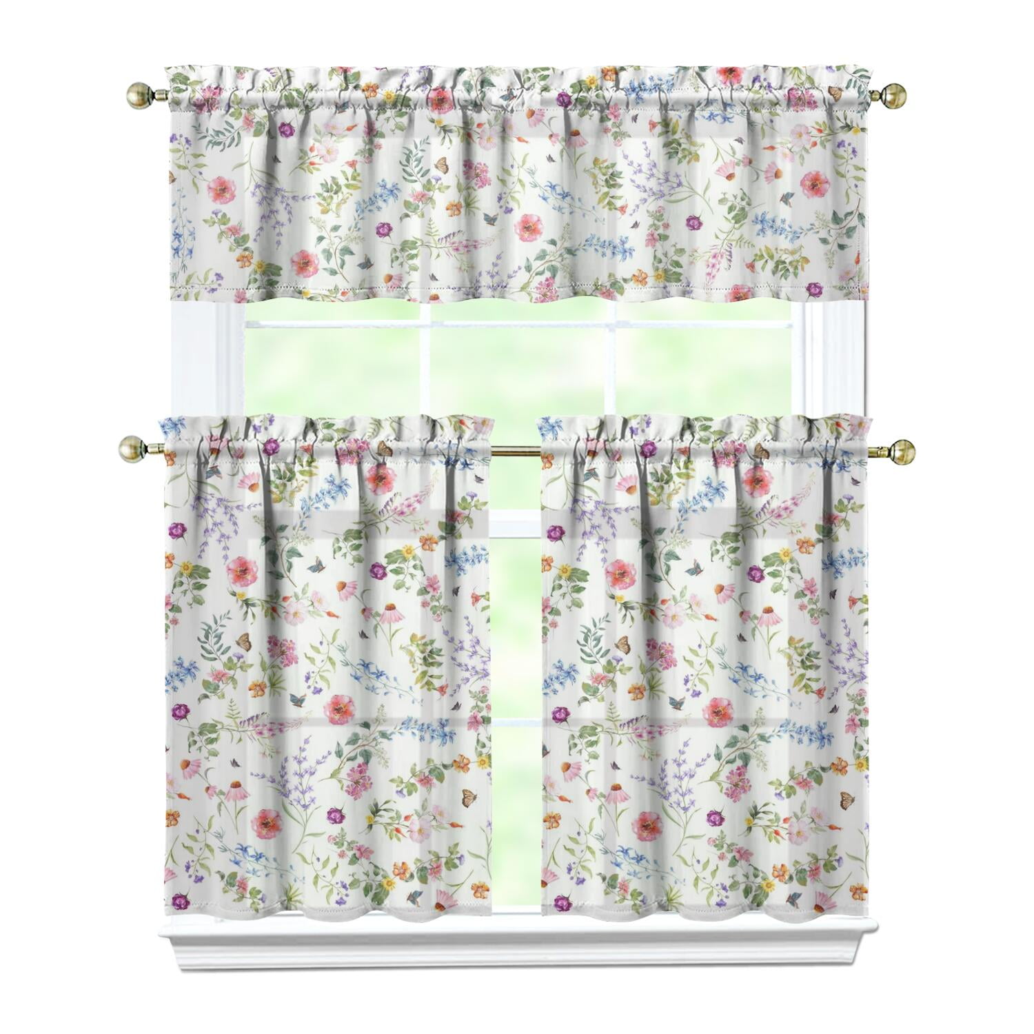 Vintage Country Curtains 36 Inch - 3 Panel Rustic Bloom Set with ...