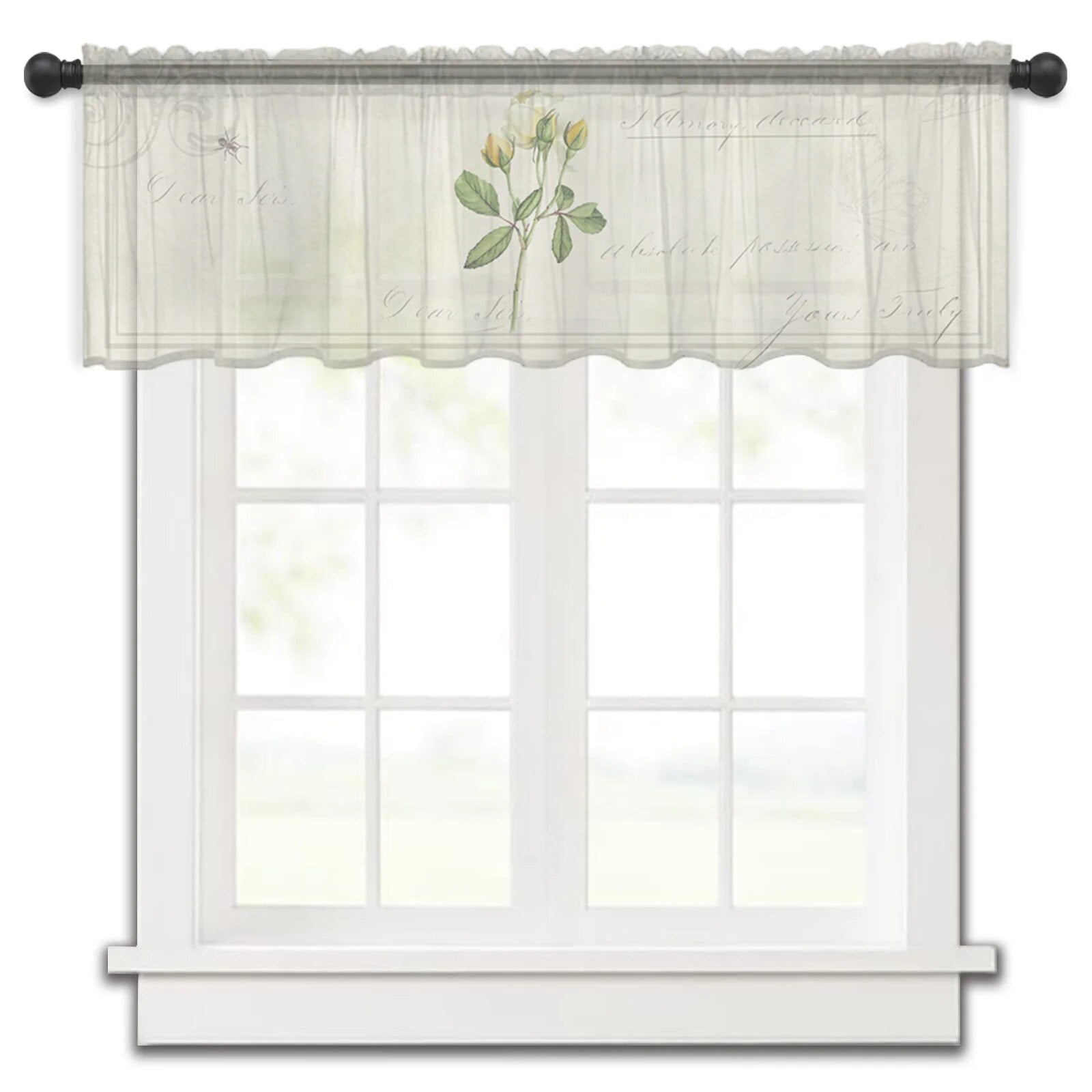 Vintage Country Plant White Rose Rod Pocket Short Curtain Half-Curtain For Kitchen Door Drape ...