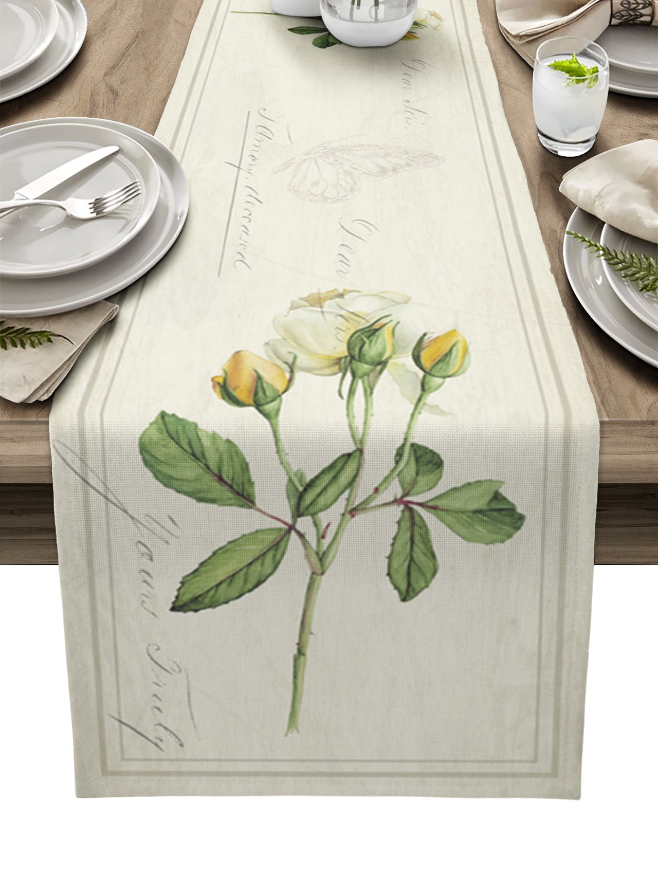 Vintage Country Plant White Rose Table Runners Kitchen Table ration ...