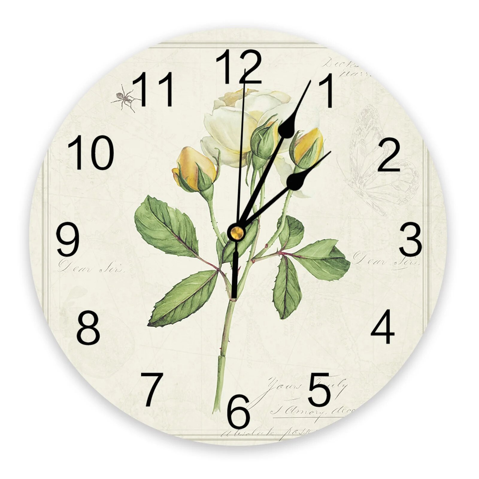 Vintage Country Plant White Rose Wall Clocks Silent Home Cafe Office ...