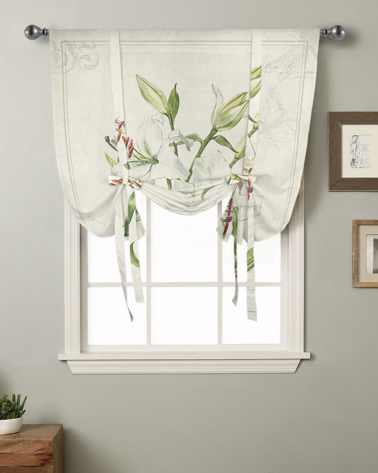 Vintage Country Plants Lily Flower Kitchen Short Window Curtain Modern ...