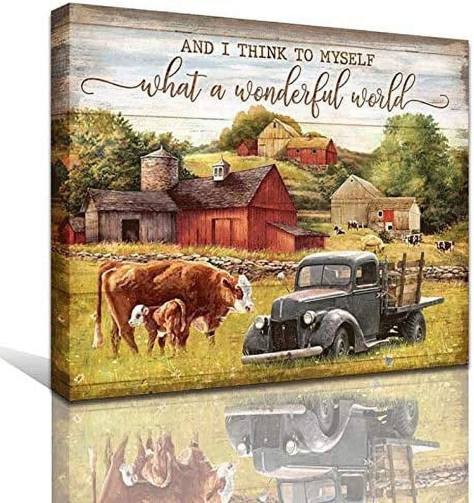 Vintage Country Style Canvas Wall Art Cow and Old Car Farmhouse Art ...