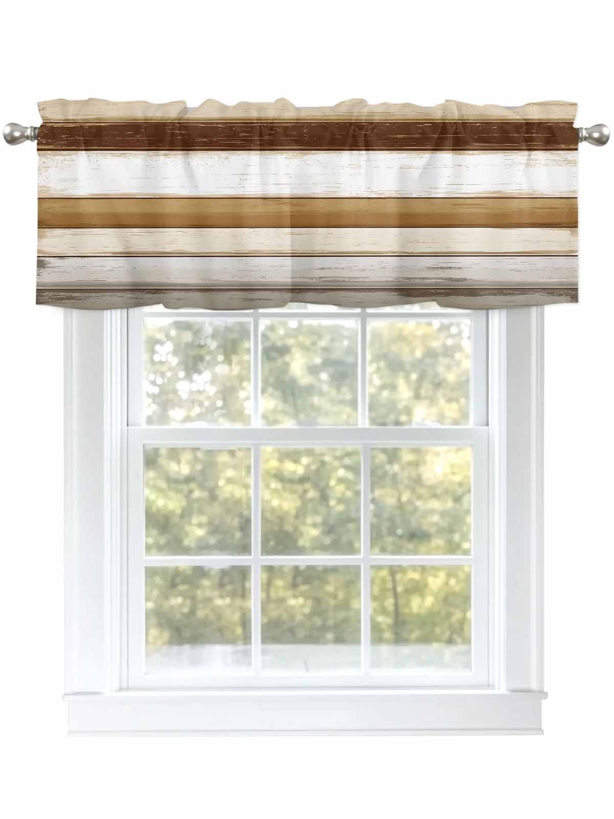 Vintage Country Style Curtain Valances for Windows, Brown Wood Grain ...